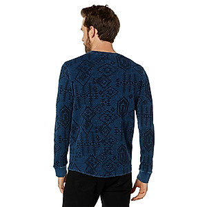 Lucky Brand Men's Printed Crew Neck Thermal, 419 Indigo, SM