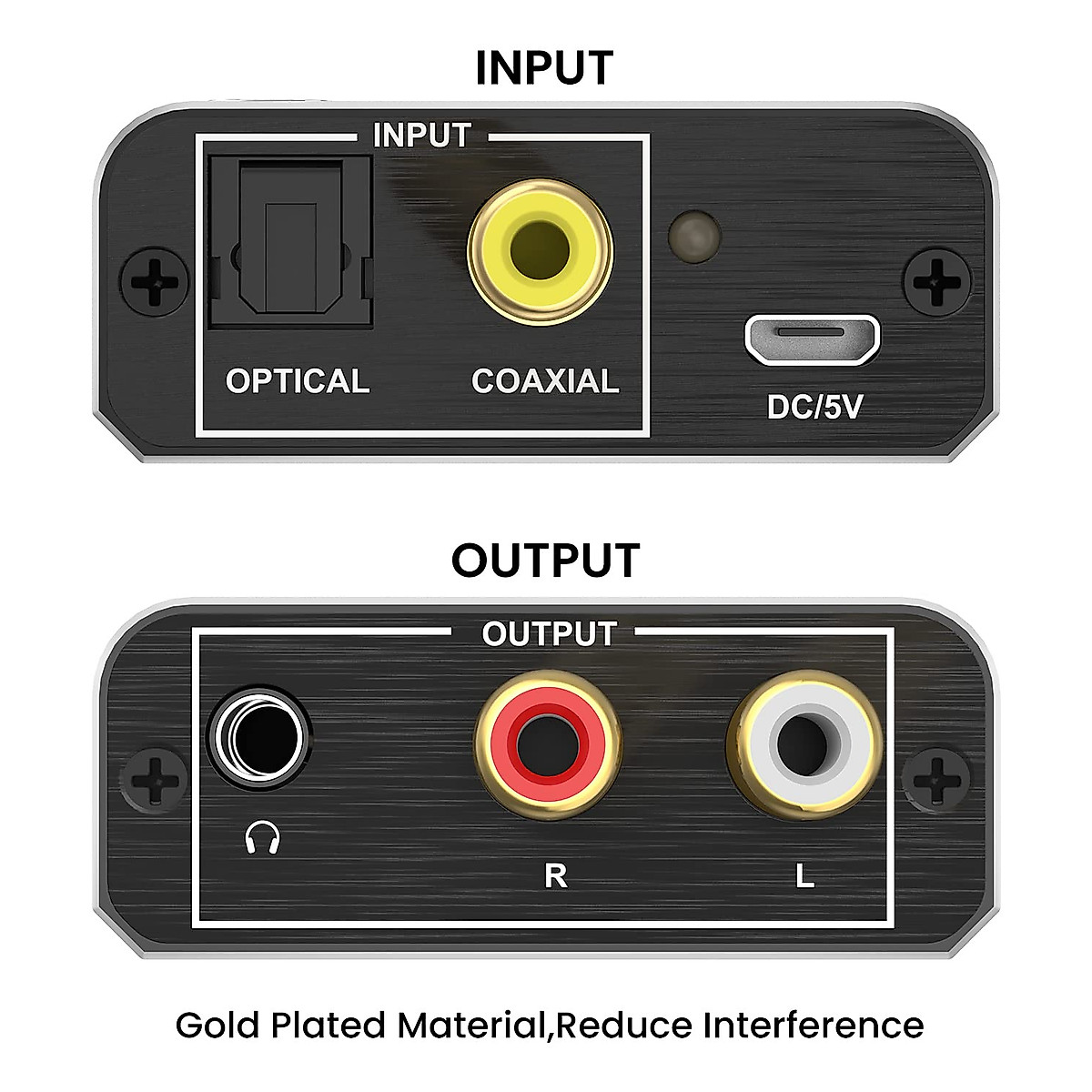 192KHz Digital to Analog Audio Converter, Aluminum Optical to RCA Converter with Optical Coaxial Cables, Toslink Optical Digital to RCA (L/R) and 3.5mm Jack DAC For TV PS4 DVD PS3 Amp Receiver Speaker