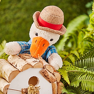 Houwsbaby 11'' Easter Duck Stuffed Animal in Plaid Shirt Easter Duck Plush Toy with Hat, Adorable for Totter Kids Boys Girls Holiday Christmas Birthday, Beige