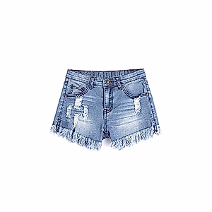 Arshiner Girls Denim Hot Shorts Casual Summer Mid Waisted Short Pants with Pockets 7-8 Years