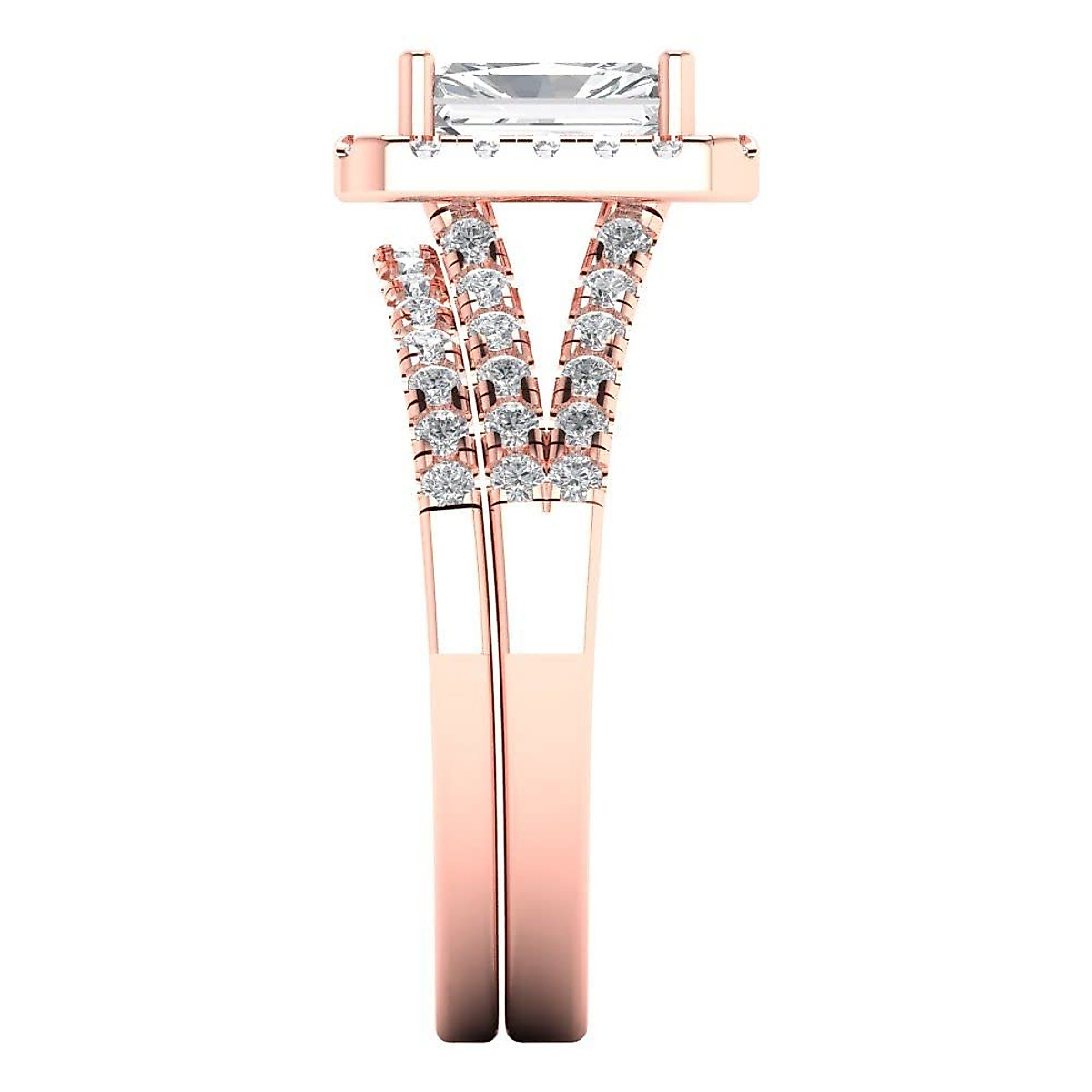 Clara Pucci 1.57 ct Emerald Cut Clear Simulated Diamond 14k Rose Gold Halo Solitaire W/Accents Wedding Engagement Promise Ring size 8