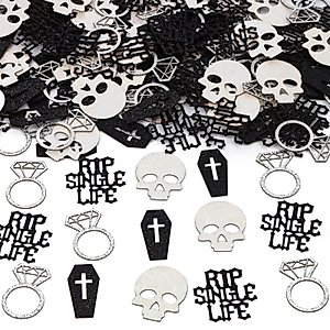 Gothic Bachelorette Party Decorations, Rip Single Life Confetti Glitter for Table Skull Coffin Paper Scatter for Bridal Shower Engagement Wedding Party Supplies