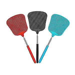 PAL&SAM Extendable Fly Swatter, Durable Telescopic Plastic Fly Swatter Heavy Duty Set, Retractable Flyswatter Fly Killer with Stainless Steel Long Handle - 3 Packs