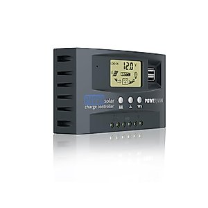POWERWIN 50A MPPT Solar Charge Controller 12V 24V Solar Panel Battery Intelligent Regulator Dual USB with LCD Display Suitable for LiFePO4 Battery