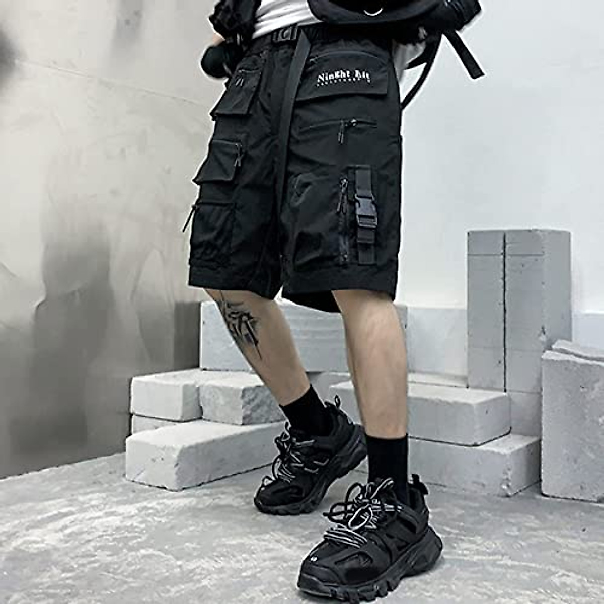 XYXIONGMAO Cyberpunk Shorts Hip Hop Sweatpants Techwear Overalls Slacks Athleisure Men's Tactical Cargo Streetwear Pants(Black,L)
