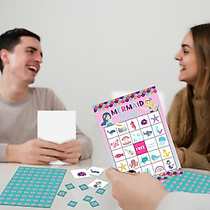 5 x 7 Inches Mermaid Bingo Game Cards, Holiday Indoor Outdoor Bingo Game with 24 Players, Party Activity Supplies for Family Colleague Friend Adult Teen Birthday Festival School Classroom-01