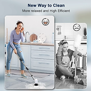 Bomves Electric Spin Scrubber, Cordless Cleaning Brush Tub Tile Scrubber for Home, 8 Replaceable Brush Heads, 90Mins Work Time 3 Adjustable Handle 2 Speeds for Bathroom Shower Bathtub Glass Car