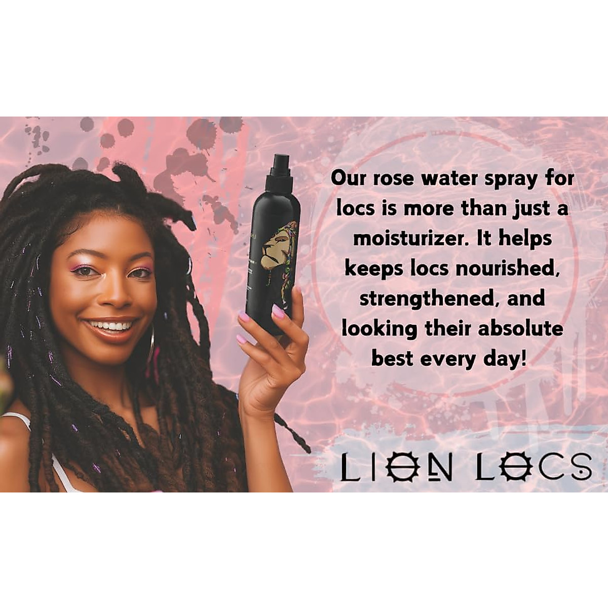 Lion Locs Rosewater Spray for Dreads and Locs - Organic Vegan Conditioner with Aloe, Oils, Vitamins, and Glycerin
