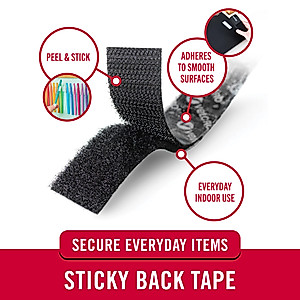 VELCRO Brand Sticky Back Strips with Adhesive | 4 Count | Black 3 1/2 x 3/4 In | Hook and Loop Fasteners for Home Organization, Classroom or Office