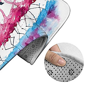 HOSNYE Flamingos Bathroom Rugs and Mats Sets 3 Piece Nature Wildlife Pink Elegant Flamingos Watercolor Painting Bath Mat U-Shaped Contour Shower Mat Toilet Lid Cover