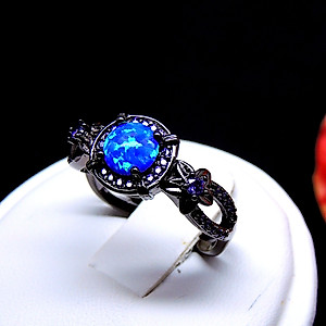 Ginger Lyne Collection Sloane Blue Black Plated Simulated Fire Opal Purple CZ Ring Size 8