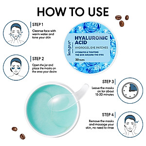 KINPUR ORGANIC COSMETICS Under Eye Patches for Puffy Eyes - Hyaluronic Acid and Collagen - Under Eye Mask for Eye Bags, Dark Circles, Fine Lines - Deep Skin Moisturizing - 30 Pairs, American Quality