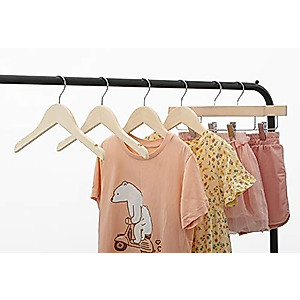 Premium Children Kids Baby Toddler Solid Unfinished/Natural Wood Coat Dress Hangers, Wooden Clothes Hangers- 360° Stronger Swivel Hook- Smoothly Cut Notches-10 Pack- Natural Color LM02KN