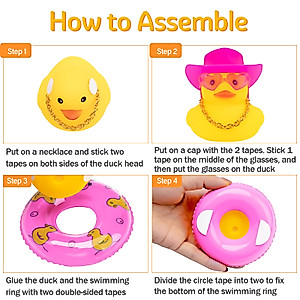 wonuu Car Rubber Duck Car Duck Decoration Dashboard Car Ornament for Car Dashboard Decoration Accessories with Mini Flower Hat Swim Ring Necklace and Sunglasses, I_red Heart Glasses&Pink Hat