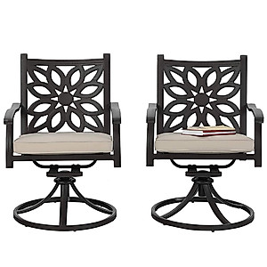 PHI VILLA Outdoor Swivel Rocker Patio Dining Chairs Set of 2 Cast Aluminum Extra Wide Furniture Chair with Cushion