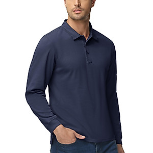 MAGCOMSEN Long Sleeve T Shirt for Men Work Polo Performance Quick Dry Shirt Jersey Polo Shirt Polo Shirts for Men Long Sleeve Navy