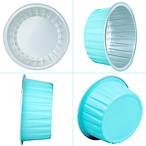 ALLRI Cupcake Liners with Dome Lids, Foil Dessert Ramekins 5oz Baking Cups Aluminum Foil, Muffin for Blue Lids Ramekin Containers Holders