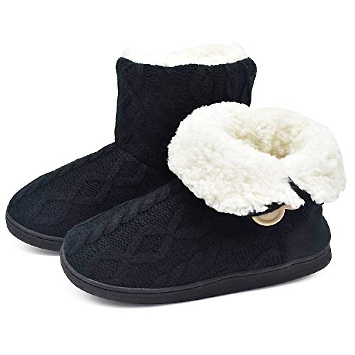 ONCAI Women's Slippers Comfort Knit Boots Winter Warm Outdoor Indoor Shoes All-Black Size 7-8