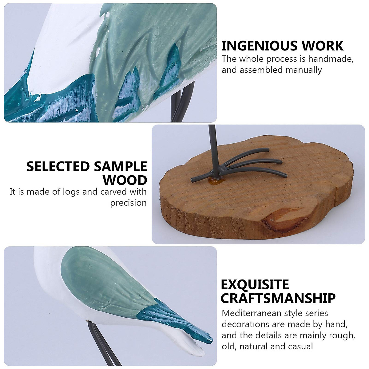 HEALLILY 2pcs Coastal Decor Wooden Seagull Figurine Bird Statue Nautical Coastal Ocean Home Decoration Green