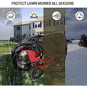FKTHIFK Lawn Mower Cover Heavy Duty Waterproof Tractor Covers Universal Fit Durable 210D Polyester Oxford, UV Resistant with Drawstring & Cover Storage Bag, Black