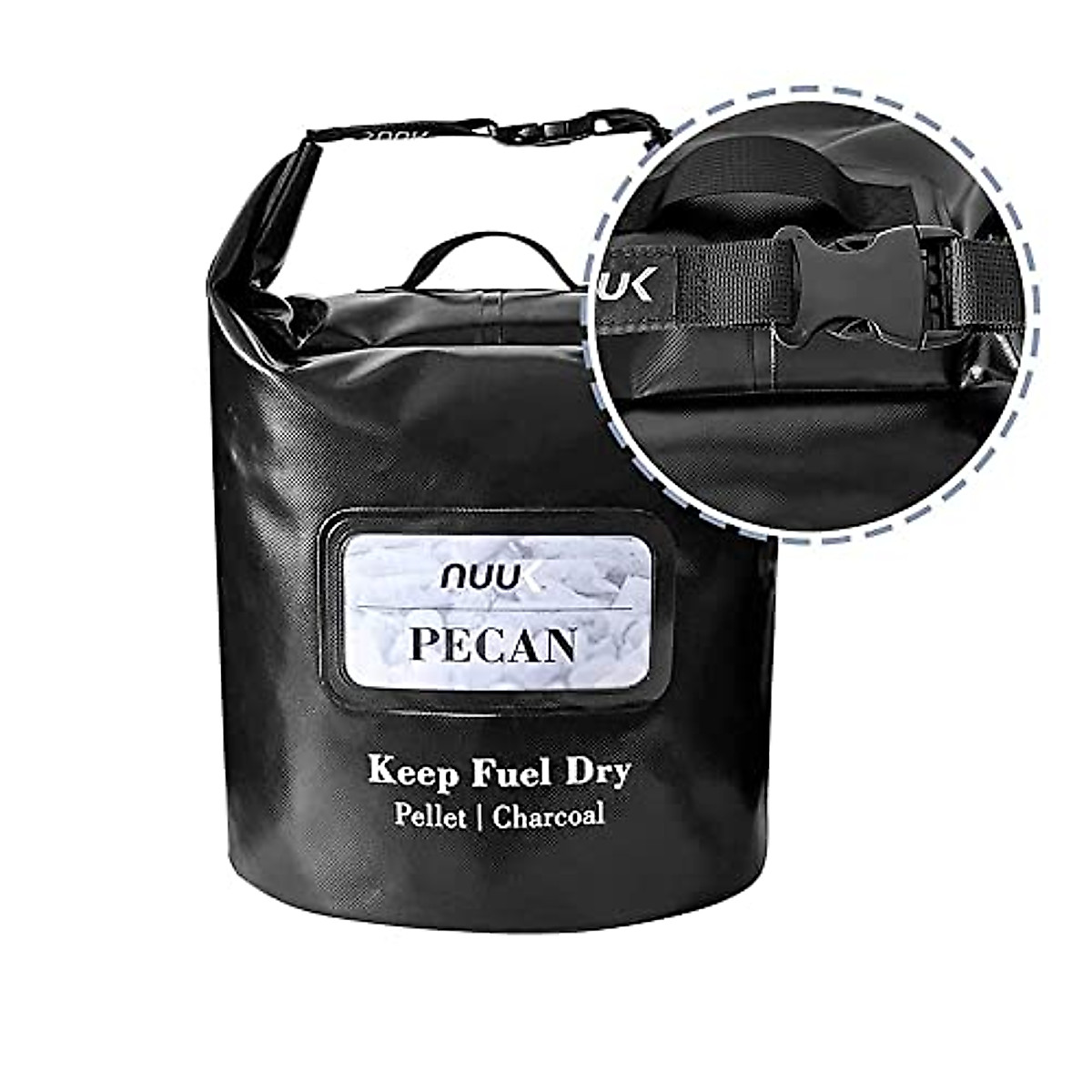 NUUK 20 LBs Fuel Pellet Storage Bag, Wood Pellet Container, Smoker Pellet Dispenser, Smoking Wood Chips Container, Wood Pellet Storage Bucket, Black