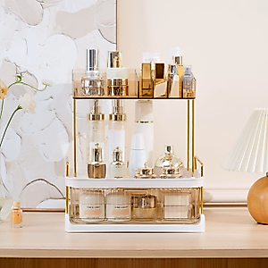 Citylife 2-Tier Bathroom Counter Organizer, Multi-Purpose Makeup Organizer Countertop, Skincare Organizers, Exquisite Vanity Organizer, Amber