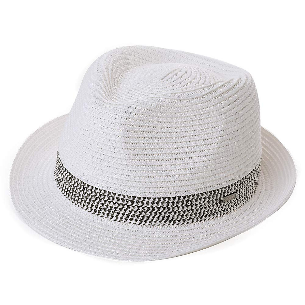 Fancet Packable White Straw Fedora Panama Sun Summer Beach Derby Hat Cuban Trilby Men Women Medium