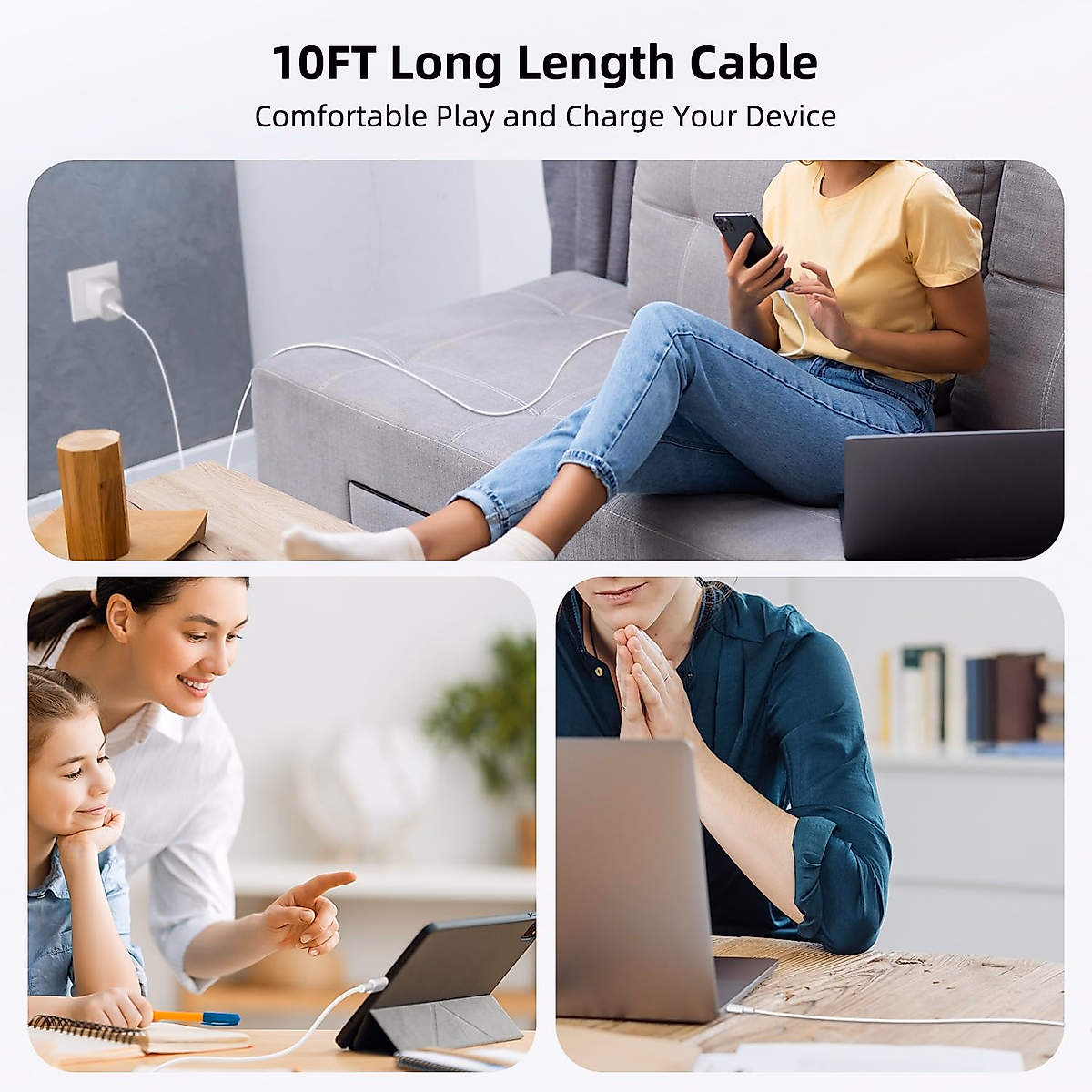 3-Pack 20W USB C Fast Charger for iPhone 15/15 Pro Max Charger for iPad Pro Charger with 10FT USB C to C Cable Fast Charging for iPhone 15 Pro/15 Plus//iPad Mini 6,iPad Air 5/4,iPad Pro 12.9/11/10