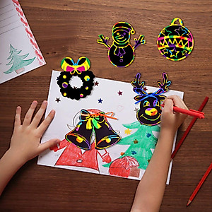 DIYASY Christmas Scratch Art Paper,48 Pcs Crafts Kits Magic Rainbow Scratch Cards for Xmas Tree Ornaments and Kids Birthday Decoration