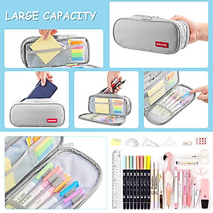 NEWUPZSI Large Pencil Case Grey christmas gifts teen girl teenage boys pouch with 3 compartments Pouch big capacity canvas pencil Bag school supplies for college School Teen Men Women adults