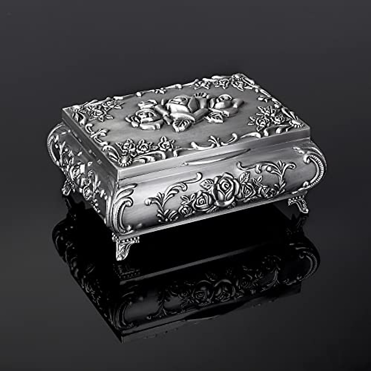 ELLDOO Vintage Music Box, Silver Metal Musical Jewelry Box Keepsake Box, Small Trinket Jewelry Storage Box Gift for Girl Women (Tune: You are My Sunshine)