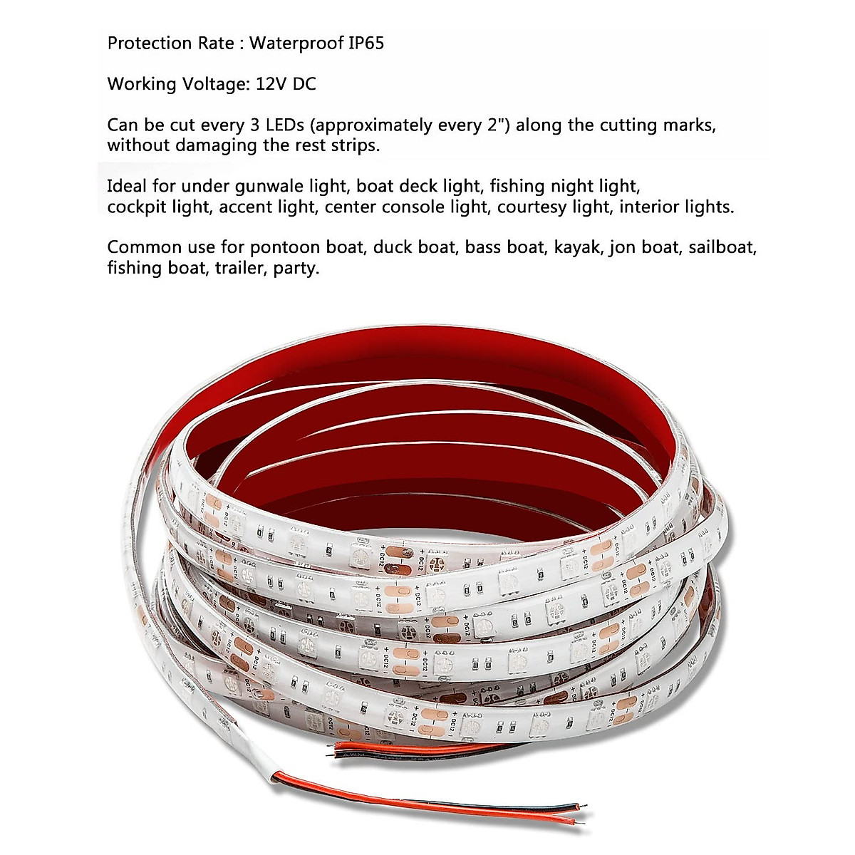 Seaponer Marine Led Strip Lights, Pontoon Light Strip for Jon Bass Boat Sailboat Kayak, Marine Led Lights for Boats Deck Light Light Courtesy Interior Lights Fishing Night, 12v, 10m(32.8ft), White