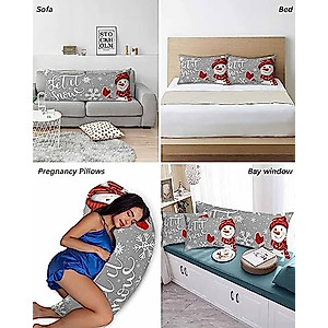 Edwiinsa Christmas Snowman Pillow Covers Standard Size Set of 2 Bed Pillow, Winter Red Snowflake Grey Plush Soft Comfort for Hair/Skin Cooling Pillowcases with Envelop Closure 20x26 Inches