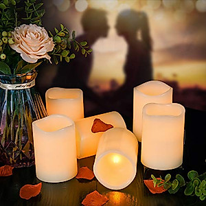 AKU TONPA Flameless Candles Battery Operated Pillar Real Wax Flickering Electric LED Candle Gift Sets with Remote Control Cycling 24 Hours Timer, Pack of 6 (3" D x 4" H, Ivory)