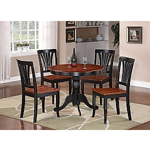 East West Furniture ANAV5-BLK-W 5 Piece Kitchen Set for 4 Includes a Round Room Table with Pedestal and 4 Dining Chairs, 36x36 Inch, Black & Cherry