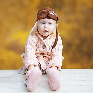 Ewanda store Unisex Baby Kids' Pilot Aviator Fleece Warm Hat Cap with Earmuffs(Brown)