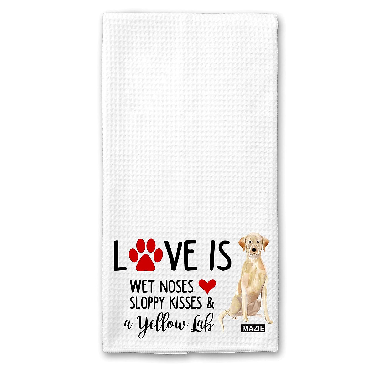 The Creating Studio Personalized Love is Wet Noses Sloppy Kisses and a Yellow Labrador Retriever Waffle Kitchen Towel -15"x25" Housewarming Gift, Dog Lover Gift