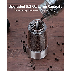 Electric Salt and Pepper Grinder Set, Large Capacity 5.3oz Salt and Pepper Grinder Set with Adjustable Coarseness, Rechargeable Stainless Steel Electric Pepper Grinder with Elegant Storage Base
