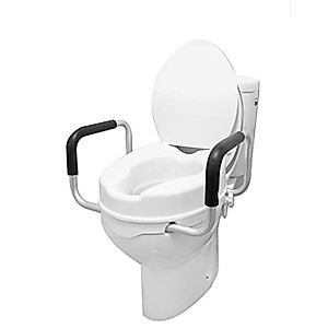 PEPE - Toilet Seat Riser with Handles, Toilet Seat Risers for Seniors, Toilet Riser with Handles, Raised Toilet Seat with Lid, Handicap Toilet Seat with Handles Over Toilet, White 4"