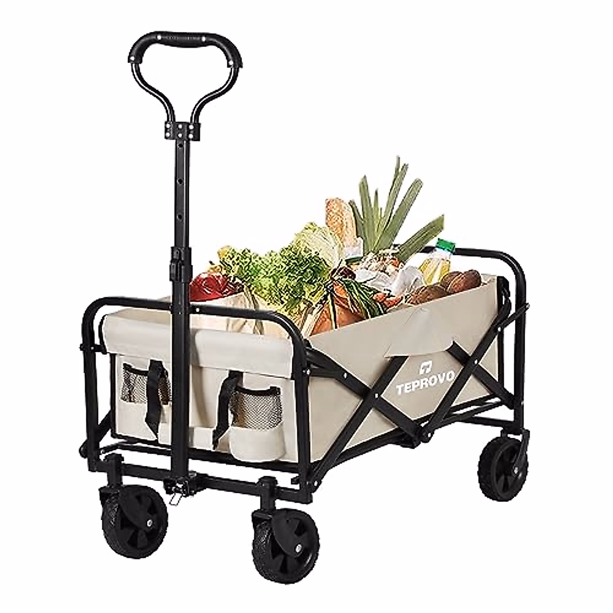 Folding Wagon Portable Collapsible Wagon by Teprovo,243lbs Capacity Utility Wagon Garden Cart with Rolling Wheels and Adjusted Handle