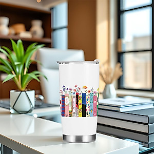Stainless Steel Tumbler, Coffee Mug with Lid, 20 oz Thermal Cup Insulated Water Glasses, Book Accessories for Book Lovers, Librarian Gifts for Women Girls Bookworm