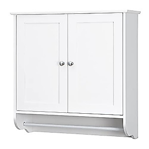 Giantex Bathroom Cabinet Wall Mounted - Over The Toilet Medicine Cabinet with Double Doors, Adjustable Shelf and Towels Bar, Above Toilet Storage Cabinet for Bedroom Kitchen Wall Cabinet (White)