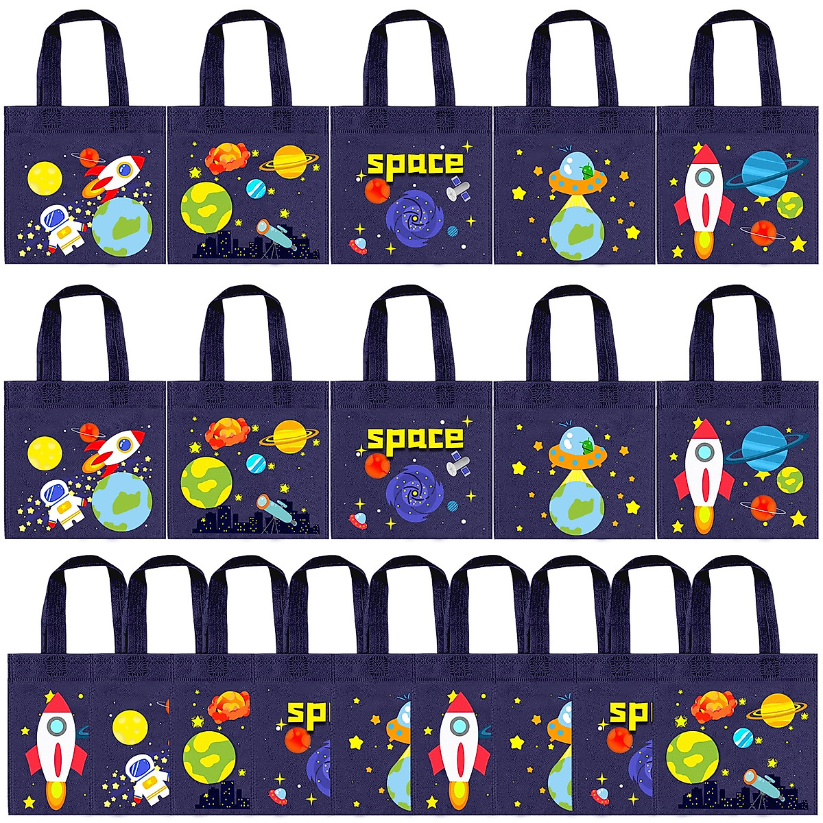 BANBALLON 20 PCS Outer Space Party Favor Bags Space Non-Woven Gift Bags Treat Gift Bags For kids Birthday Party Outer Space Theme Party Baby Shower Goodie Bags Supplies