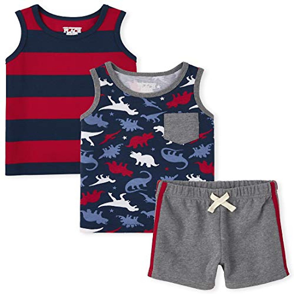 The Children's Place,Toddler Boys Dino Striped 3-Piece Set,Multi CLR,18-24MONTH