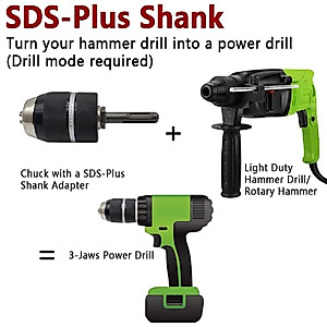 PATUOPRO 1.5-13mm Keyless Drill Chuck Metal Heavy Duty 1/2''-20UNF with SDS-Plus Shank 1/4" Hex Shank 1/2” Socket Square Wrench Adapter for Impact Wrench, Electric Drill, Hammer Drill