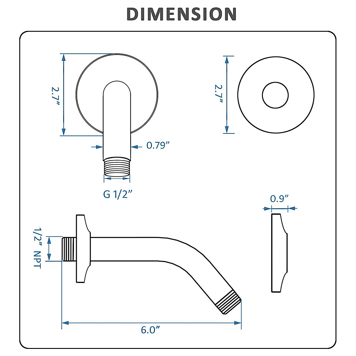 BESTILL Wall Mounted 6 Inch Extension Shower Head Arm, Shower Arm and Flange Included, Matte Black