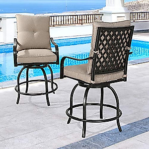 PATIO TREE Outdoor Counter Height Bar Stools, Patio Swivel Bar Chairs with Polyester Cushions, Set of 2