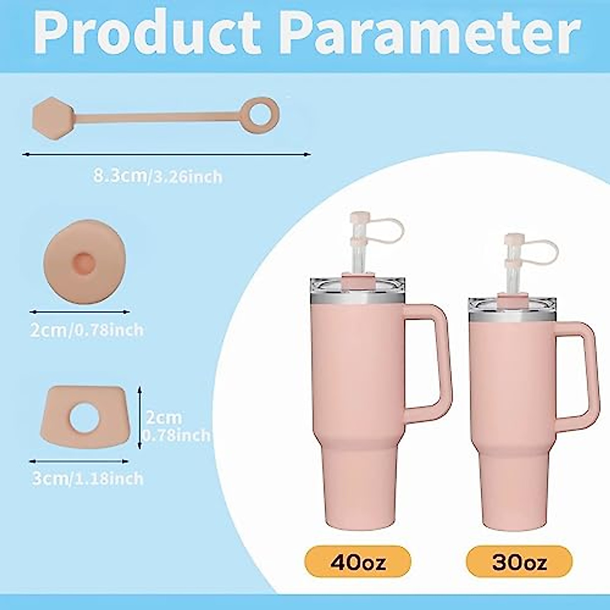 Silicone Spill Stopper Set, Stanley Leakproof Kit Compatible with 1.0/2.0 40oz/ 30oz, Stanley Cup Accessories Including 2 Straw Cover Caps, 2 Square Leak Stoppers, and 2 Round Lid Stopper Plug