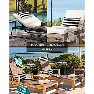 Outdoor Pillow for Chaise Lounge Chair, Simple Stripe Black and White Waterproof Headrest Pillow Lumbar Pillows with Insert & Adjustable Elastic Strap for Beach, Poolside, Patio, Office (1 Pack)