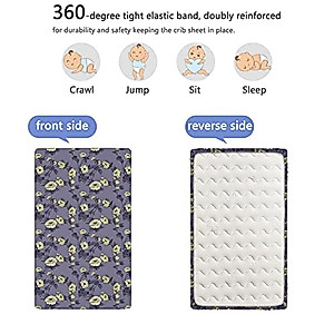 Roses Themed Fitted Mini Crib Sheets,Portable Mini Crib Sheets Toddler Bed Mattress Sheets-Baby Crib Sheets for Girl or Boy,24“ x38“,Dark Violet Ivory